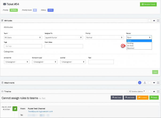 Updating and changing Ticket status | Puzzel Help Centre